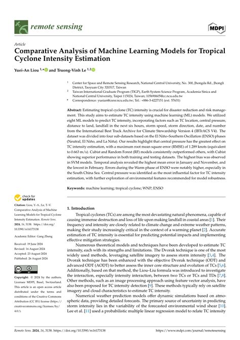 Pdf Comparative Analysis Of Machine Learning Models For Tropical Cyclone Intensity Estimation