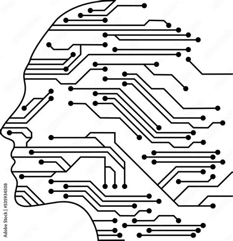 In Futuristic Artificial Intelligence Design Theme Printed Circuit Board Outline Illustration
