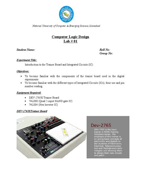 Dld Lab 01 Pdf Electronic Circuits Logic Gate