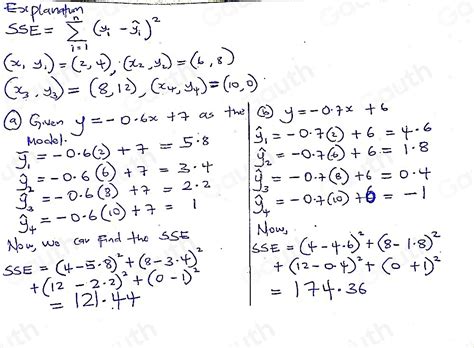 Solved Use Technology To Compute The Sum Of Squares Error SSE For The Given Set Of Data And