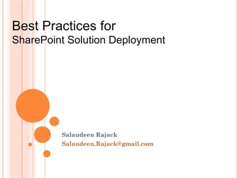 Best Practices For Share Point Solution Deployment Ppt