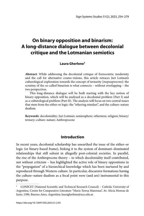 Pdf On Binary Opposition And Binarism A Long Distance Dialogue