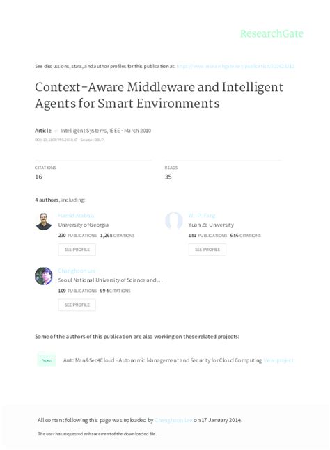 Pdf Context Aware Middleware And Intelligent Agents For Smart Environments