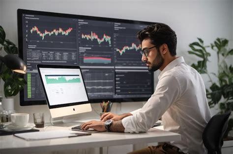 Premium Photo Workplace Of Trader Young Bearded Trader Wearing