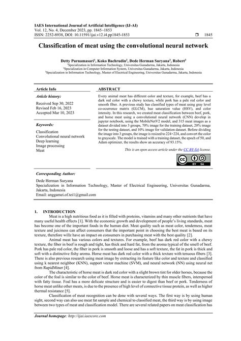 Classification Of Meat Using The Convolutional Neural Network Pdf Artificial Intelligence