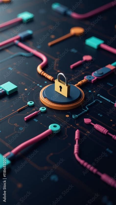 Encrypteds Financial Data Depicted As Flowing Through A Digital Network Represented By Padlocked