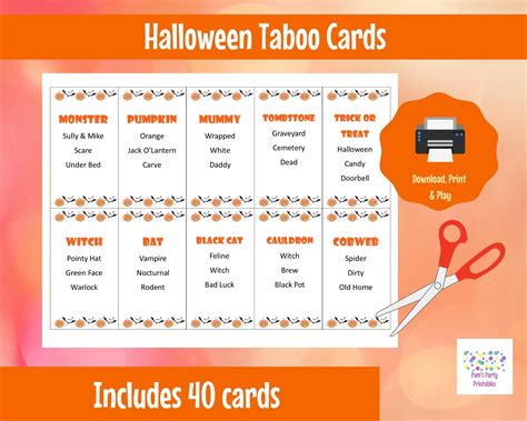 Taboo Game Cards Printable