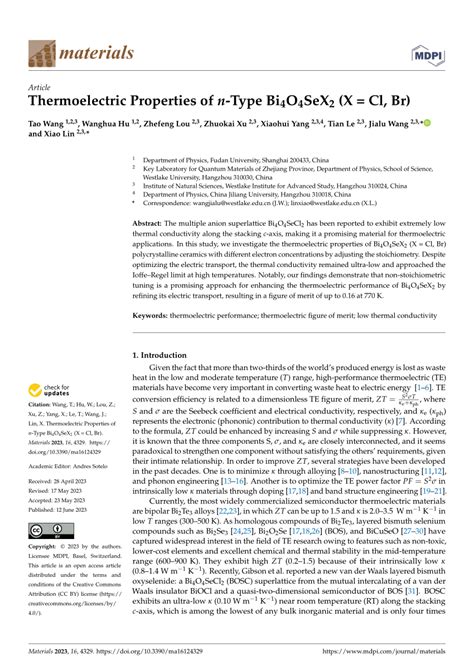 Pdf Thermoelectric Properties Of N Type Bi4o4sex2 X Cl Br