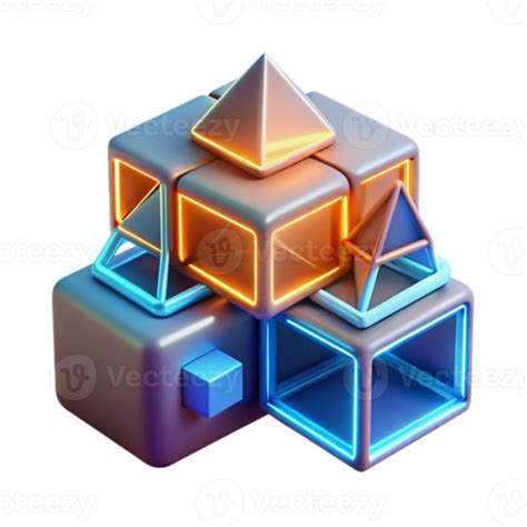 Abstract Render Of Interlocking Geometric Shapes With Neon Lighting