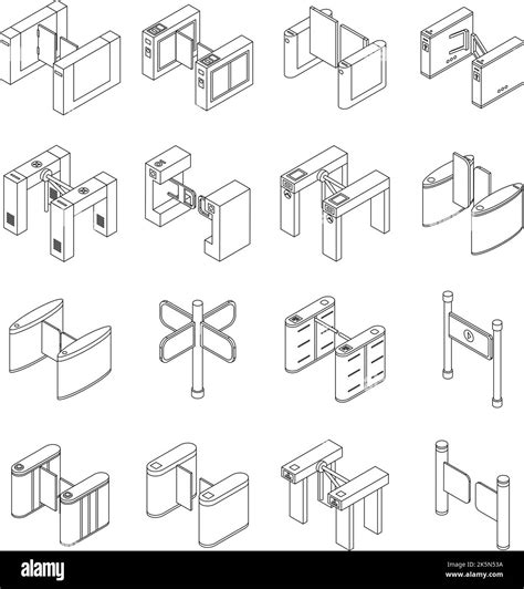 Turnstile Icons Set Isometric Set Of Turnstile Vector Icons Outline Thin Lne Isolated On White