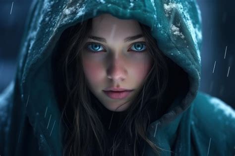 Premium Photo A Woman With Blue Eyes And A Hood