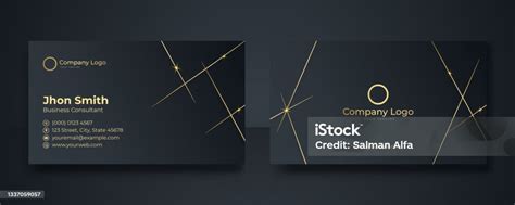 블랙 및 골드 명함 디자인 템플릿 벡터 양면 크리에이티브 명함 템플릿 레이아웃 가로 방향입니다 현대 명함 템플릿 골드 블랙 컬러