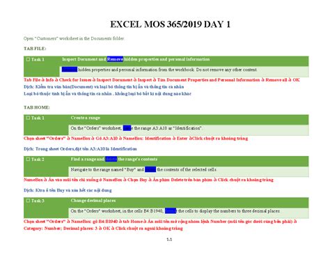 Các Bước Làm Excel Day 1 Excel Mos 3652019 Day 1 Open “customers