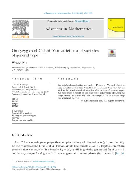 On Syzygies Of Calabi Yau Varieties And Varieties Of General Type Pdf