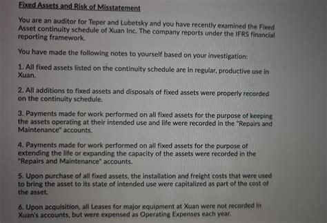 Solved Fixed Assets And Risk Of Misstatement You Are An