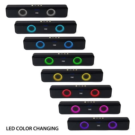 Milife Portable Bluetooth Sound Bar Speaker With Multi Color Led Lights Fm Radio Black