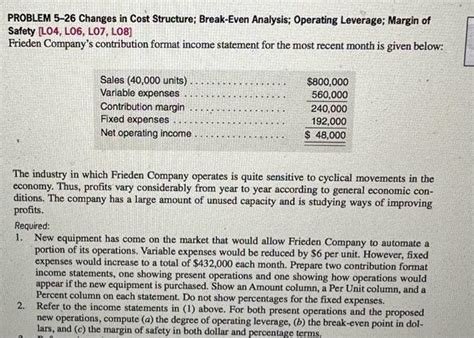 Solved PROBLEM Changes In Cost Structure Break Even Chegg Com