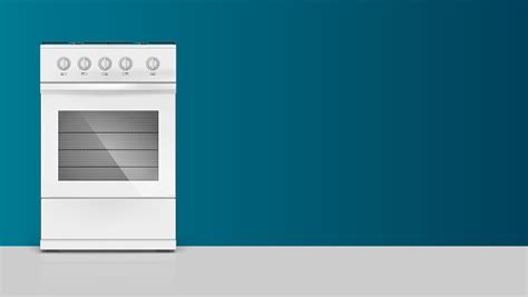 가스와 템플릿 텍스트에 대 한 장소에 수평 긴 배경 광고 3d 그림에 대 한 오븐 렌지 현실적인 백색 가스 스토브 아이콘 0명에 대한 스톡 벡터 아트 및 기타 이미지