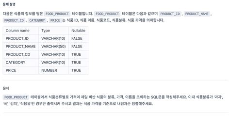 [프로그래머스] 식품분류별 가장 비싼 식품의 정보 조회하기