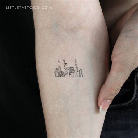Small Fine Line Nyc Skyline Temporary Tattoo Located On Nyc Tattoo