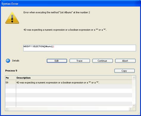 Command Syntax Error Window
