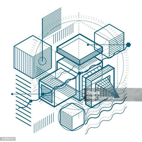 아이소메트릭 추상적인 선형 차원 형태와 배경 3d 메쉬 요소 벡터 큐브 육각형 사각형 사각형 및 다른 추상적인 성분의 구성 0명에 대한 스톡 벡터 아트 및 기타 이미지