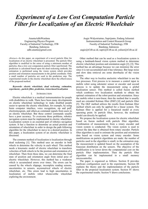 Pdf Experiment Of A Low Cost Computation Particle Filter For Localization Of An Electric