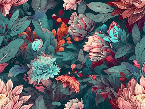 Premium Photo Seamless Botanical Pattern Flowers Illustration Wallpaper Background Design