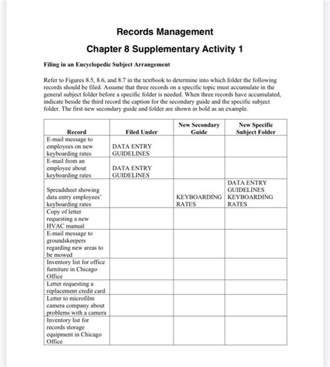 Records Management Chapter 8 Supplementary Activity 1