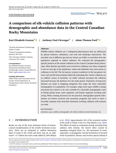 Pdf A Comparison Of Elk‐vehicle Collision Patterns With Demographic And Abundance Data In The