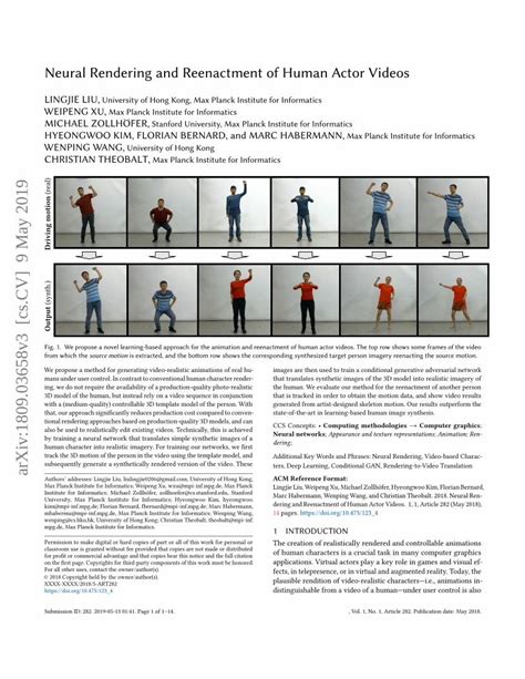 Pdf Neural Rendering And Reenactment Of Human Actor …neural Rendering And Reenactment Of Human