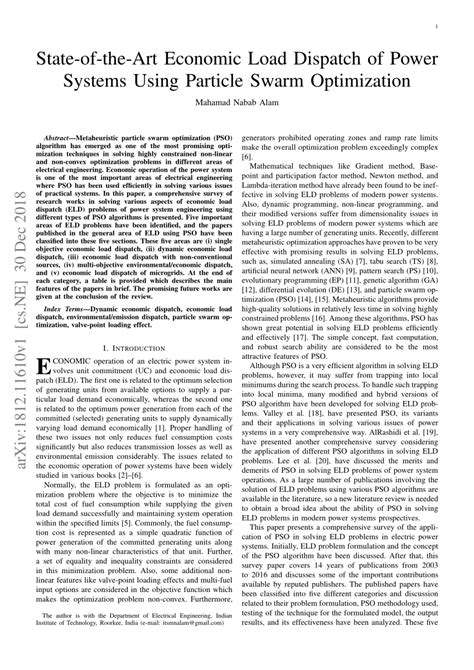Pdf State Of The Art Economic Load Dispatch Of Power Systems Using Particle Swarm Optimization