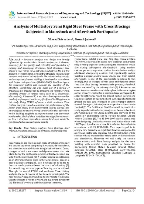 Pdf Analysis Of Multistory Semi Rigid Steel Frame With Cross Bracings Subjected To Mainshock