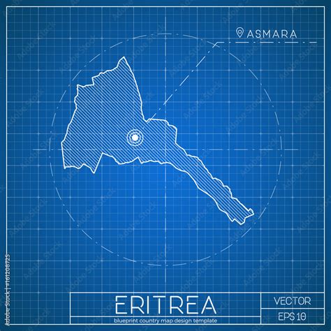 Eritrea Blueprint Map Template With Capital City Asmara Marked On Blueprint Eritrean Map