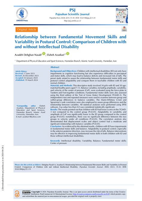 Pdf Relationship Between Fundamental Movement Skills And Variability In Postural Control