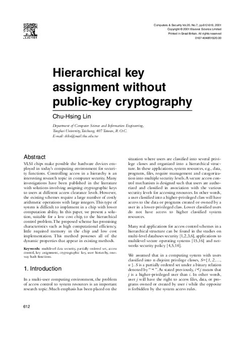 Pdf Hierarchical Key Assignment Without Public Key Cryptography
