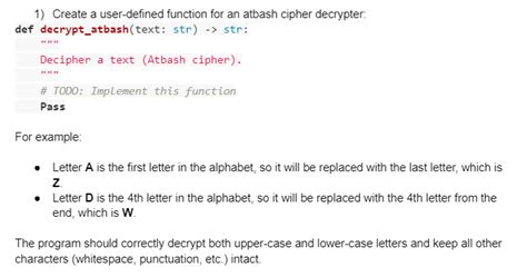 Solved 1 Create A User Defined Function For An Atbash