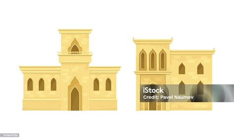 아랍 진흙 집 고대 동양 정통 건축 건물은 평면 벡터 일러스트레이션을 설정합니다 0명에 대한 스톡 벡터 아트 및 기타 이미지 0명 거리 건축 Istock