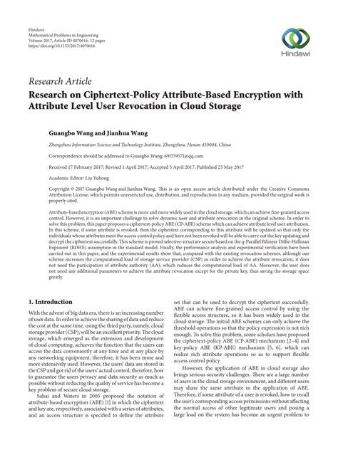PDF Research On Ciphertext Policy Attribute Based Encryption With Attribute Level User