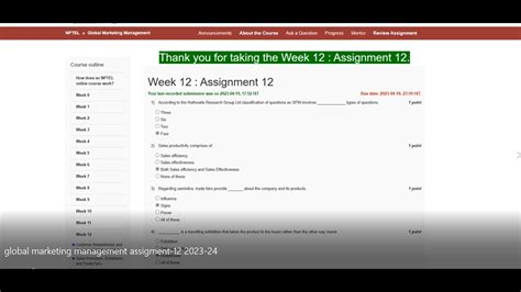 Global Marketing Management Week 12 Quiz Assignment 12 Solution Nptel Swayam 2023 Youtube