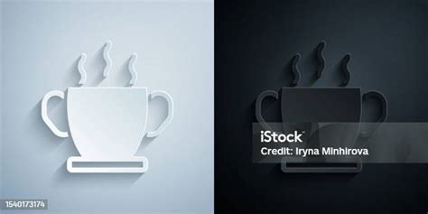 종이 컷 뜨거운 수프 아이콘의 그릇은 회색과 검은색 배경에 분리되어 있습니다 종이 아트 스타일 벡터 3차원 형태에 대한 스톡