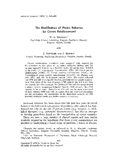 Pdf The Modification Of Phobic Behavior By Covert Reinforcement