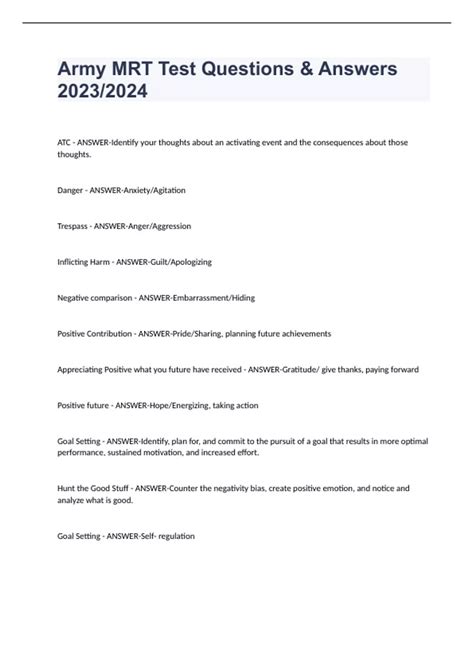 Army Mrt Test Questions And Answers 2023 2024 Army Mrt Stuvia Us