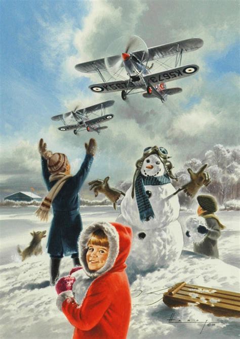 Hawker Fury Snow Man Christmas Xmas Card By Artist Wilfred Hardy Gava