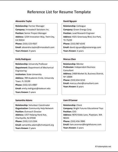 Reference Sheet Examples