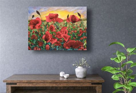 Фактурная картина с красными маками Картину с маками купить в интернет магазине на Ярмарке