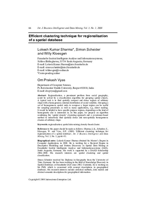 Pdf Efficient Clustering Technique For Regionalisation Of A Spatial Database