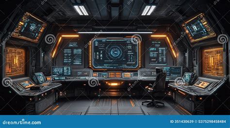 High Tech Control Room With Multiple Screens Displaying Detailed Data