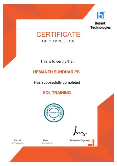 Sql Databaseskills Completedcourse Besanttechnologies Hemanth