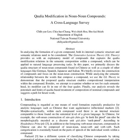 Qualia Modification In Noun Noun Compounds A Cross Language Survey